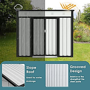 Crownland Storage Shed Tool House 4 X 6 FT Outdoor Garden Steel Shed with Sliding Door for Backyard ( White )