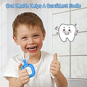 U Shaped Toothbrush - for Kids, Manual Whole Mouth Toddler Toothbrush Age 2-4 5 6 & up, Food Grade Soft Silicone Brush Head, 360° Oral Teeth Cleaning Design, Good for Children's Dental Health, 2 Blue