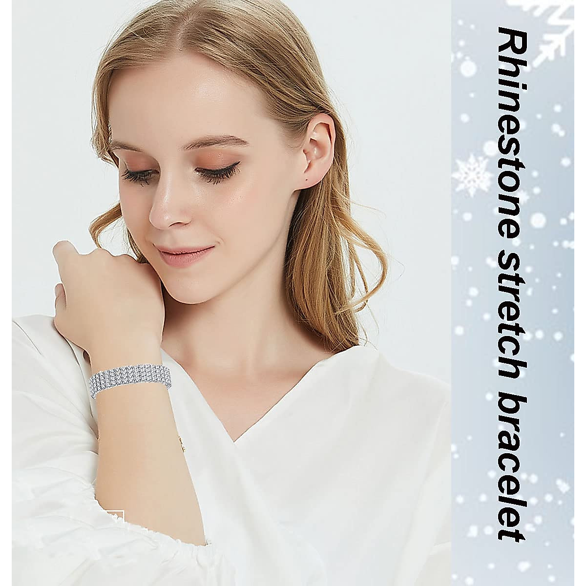 SONNYX 8 PCS Rhinestone Bracelets Stretch for Women Bridal Sparkly Wedding Strand Tennis Bracelet Bling Bikini Crystal Bracelet Silver-Stone Wedding Jewelry Bracelet Set