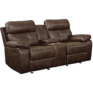 Coaster Home Furnishings Damiano Glider Loveseat with Button Tuft Detailing and Cupholder Storage Console Milk Chocolate, Brown, 78 W x 38 D x 41 H (601692)