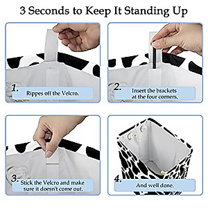 Laundry Baskets, Laundry Hamper with Long Handles Collapsible Waterproof Freestanding Clothes Hamper, Durable Tall Laundry Bin, Clothes Hamper for Bedroom, Bathroom, Dorm, Toys, 65L, Cow Pattern