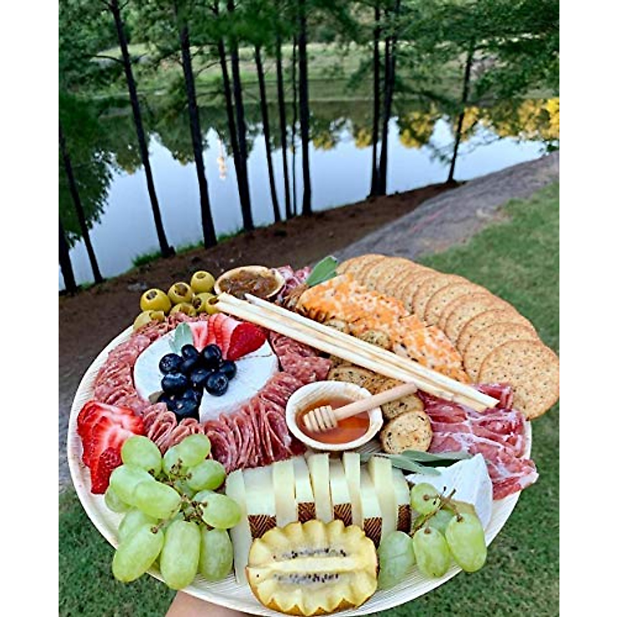 Charity Leaf Disposable Palm Leaf 12" Round Plates (25 pieces) Bamboo Like Serving Platters, Disposable Boards, Eco-Friendly Dinnerware For Weddings, Catering, Events