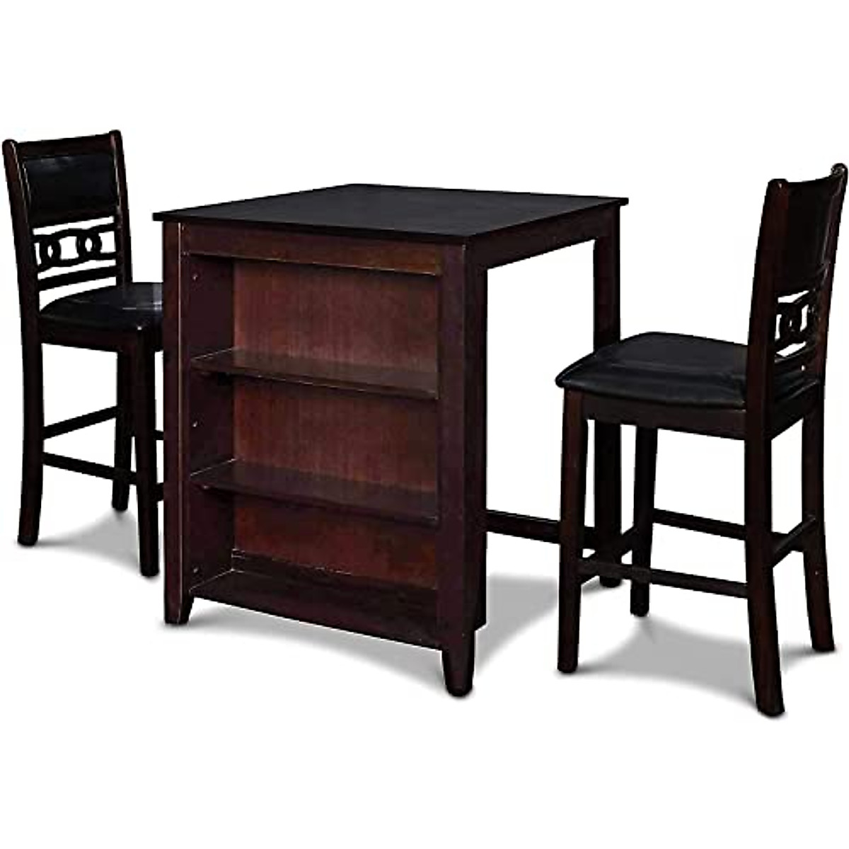 New Classic Furniture Gia Counter Table with Two Chairs and Storage Shelf, 30-Inch, Ebony