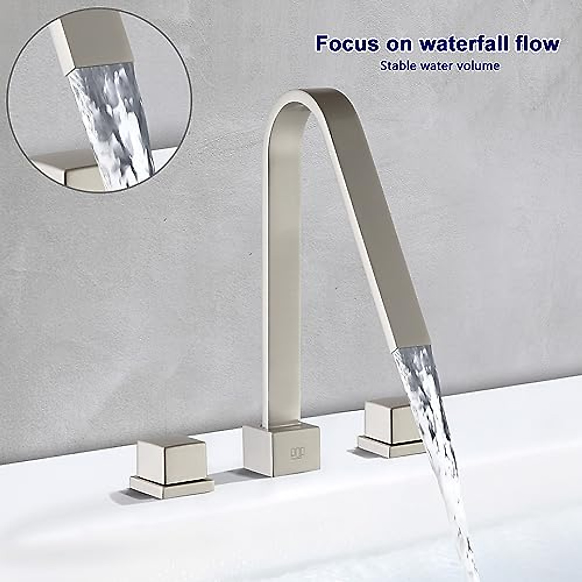 POP SANITARYWARE Roman Tub Faucet Brushed Nickel 2 Handle Deck Mounted Bathtub Faucet with Waterfall Spout for High Flow Rate, Include Valve and Trim Kit