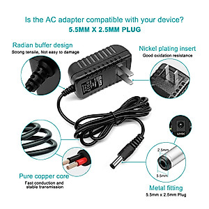 12V AC/DC Charger Power Supply Compatible for Seagate Hard Drive, Freeagent Goflex, WD Western Digital My Book External Hard Drive Adapter Power Cord