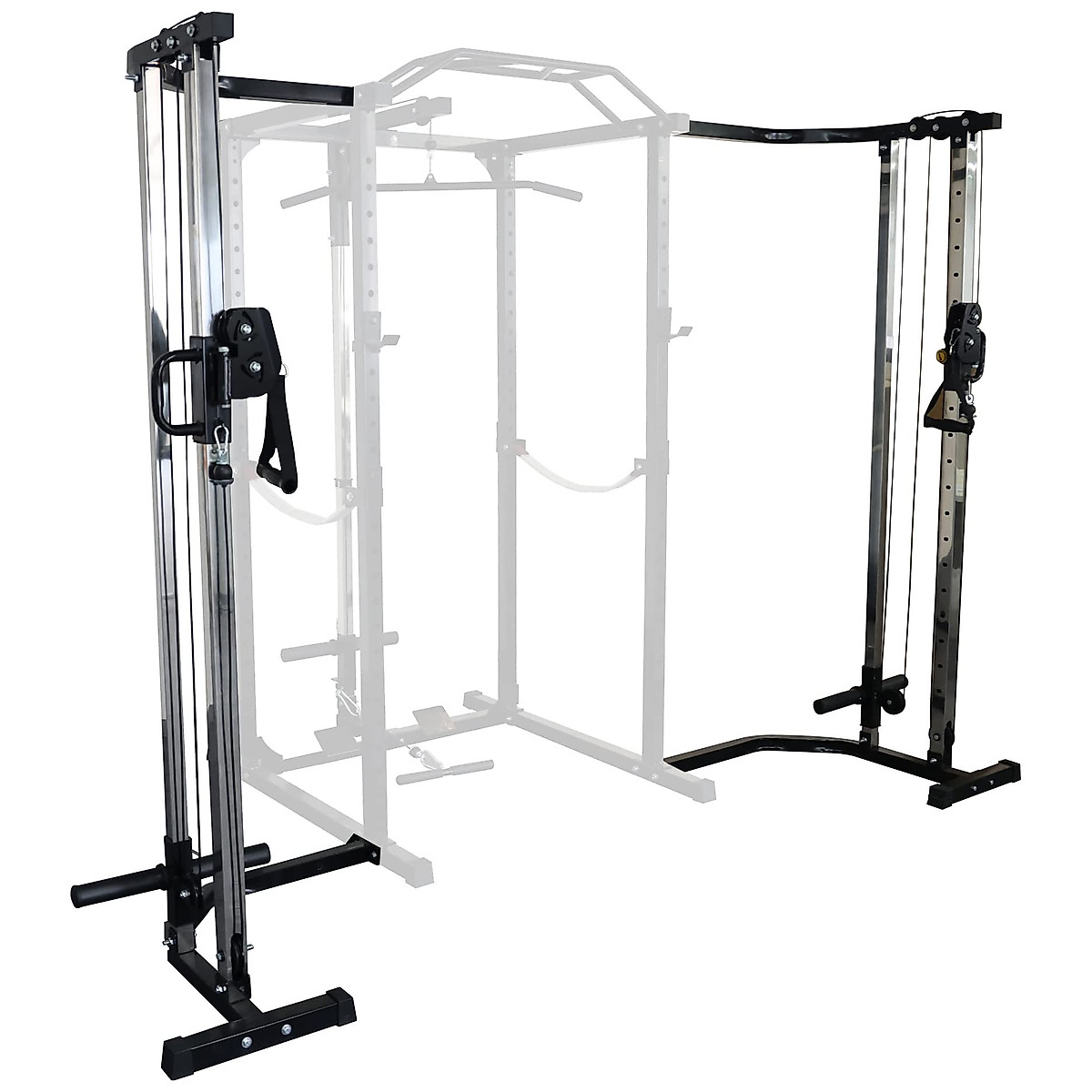 Fitvids Multi-Function Adjustable Power Cage with J-Hooks, Safety Straps and Optional LAT Pulldown Attachment and Cable Crossover, Cable Crossover Only Black