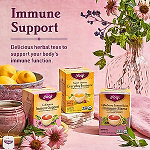 Yogi Tea - Echinacea Immune Support (6 Pack) - Supports Immune Function with Elderberry and Mullein - Caffeine Free - 96 Organic Herbal Tea Bags