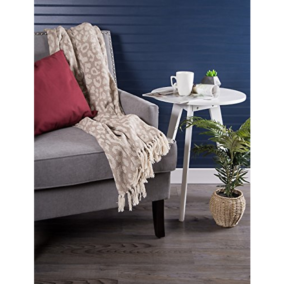 DII Bold Eclectic Leopard Woven Throw, 50x60, Tan with White Spots