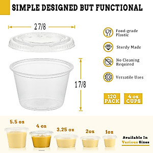 VITEVER [120 Sets - 4 oz ] Portion Cups With Lids, Small Plastic Containers with Lids, Airtight and Stackable Souffle Cups, Jello Shot Cups, Sauce Cups, Condiment Cups for Lunch, Party, Trips