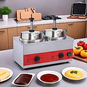 Double Heads Cheese and Chili Warmer with Pump and Laddle,7 Qt Capacity (Double Pumps)
