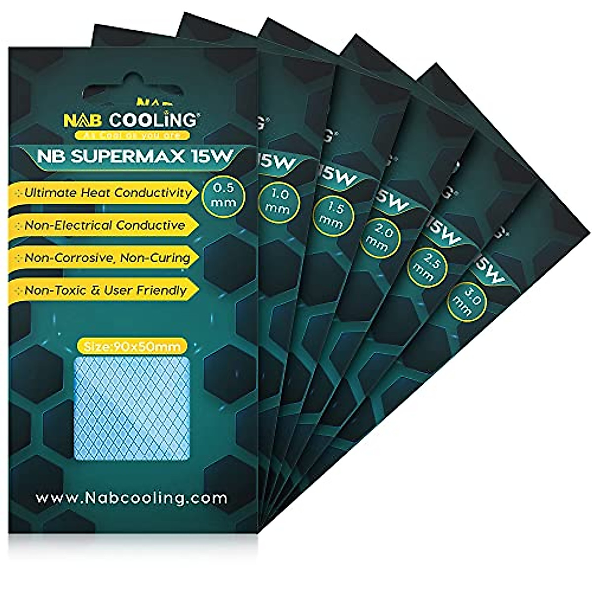 Nab Cooling Thermal Pad 15 W/mK, 90x50 Heat Resistance, Non-Conductive, High-Temperature Resistance, Silicone Thermal Pads for Laptop, Heatsink, GPU, CPU, LED & PS4 (90x50x1.5)