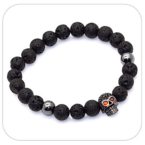 Nsitbbuery Fashion Crystal Eye Skull Bracelet 8MM Lava Rock Bead Bracelet
