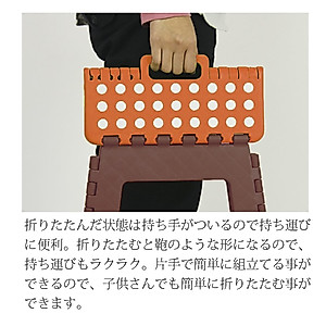 AZUMAYA 9" Height Folding Step Stool Brown and Orange Size Small FKF-621OR