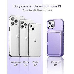 WeLoveCase for iPhone 13 / iPhone 14 Wallet Case with Credit Card Holder & Hidden Mirror, Two Layer Shockproof Heavy Duty Protection Cover Protective Case for iPhone 13/14 6.1 Inch - Light Purple