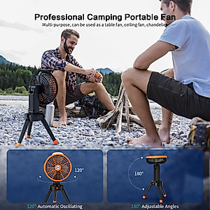 DGLK Camping Fan,10400mAh Battery Operated Fan for Camping,Rechargeable Fan with LED Lantern,120° Oscillating Portable Fan, Quiet Personal Fan for Picnics,Barbecues,Fishing,Travel and Indoors.