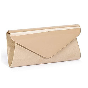 WALLYN'S Patent Leather Clutch Classic Purse Wallet, Evening Bag Handbag With Flannelette Khaki