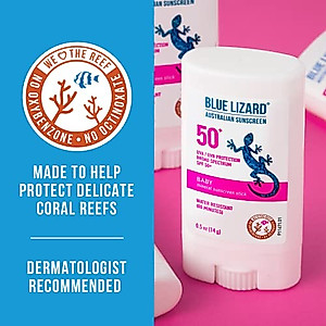 Blue Lizard BABY Mineral Sunscreen Stick with Zinc Oxide, SPF 50+, Water Resistant, UVA/UVB Protection - Easy to apply, Fragrance Free, .5 oz