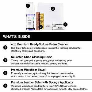 Jason Markk Leather Care Kit, 4-Piece Set, Ready-To-Use Foam, Balm Conditioner, Sponge, Delicates Brush, & Microfiber Towel, Ideal for Maintaining, Cleaning, & Protecting Leather Goods, 4oz
