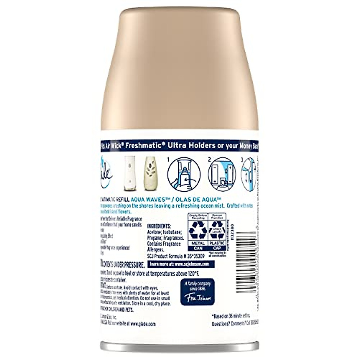 Glade Automatic Spray Refill, Air Freshener for Home and Bathroom, Aqua Waves, 6.2 Oz