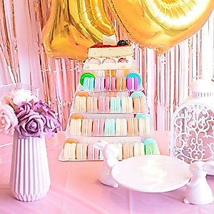 5 Tiers Square Macaron Tower Stand, Plastic Transparent Cake Stand Macaroon Display Rack Desserts Cupcake Holder Platter for Wedding, Birthday Party, Baby Shower, Party Decor by Greatstar