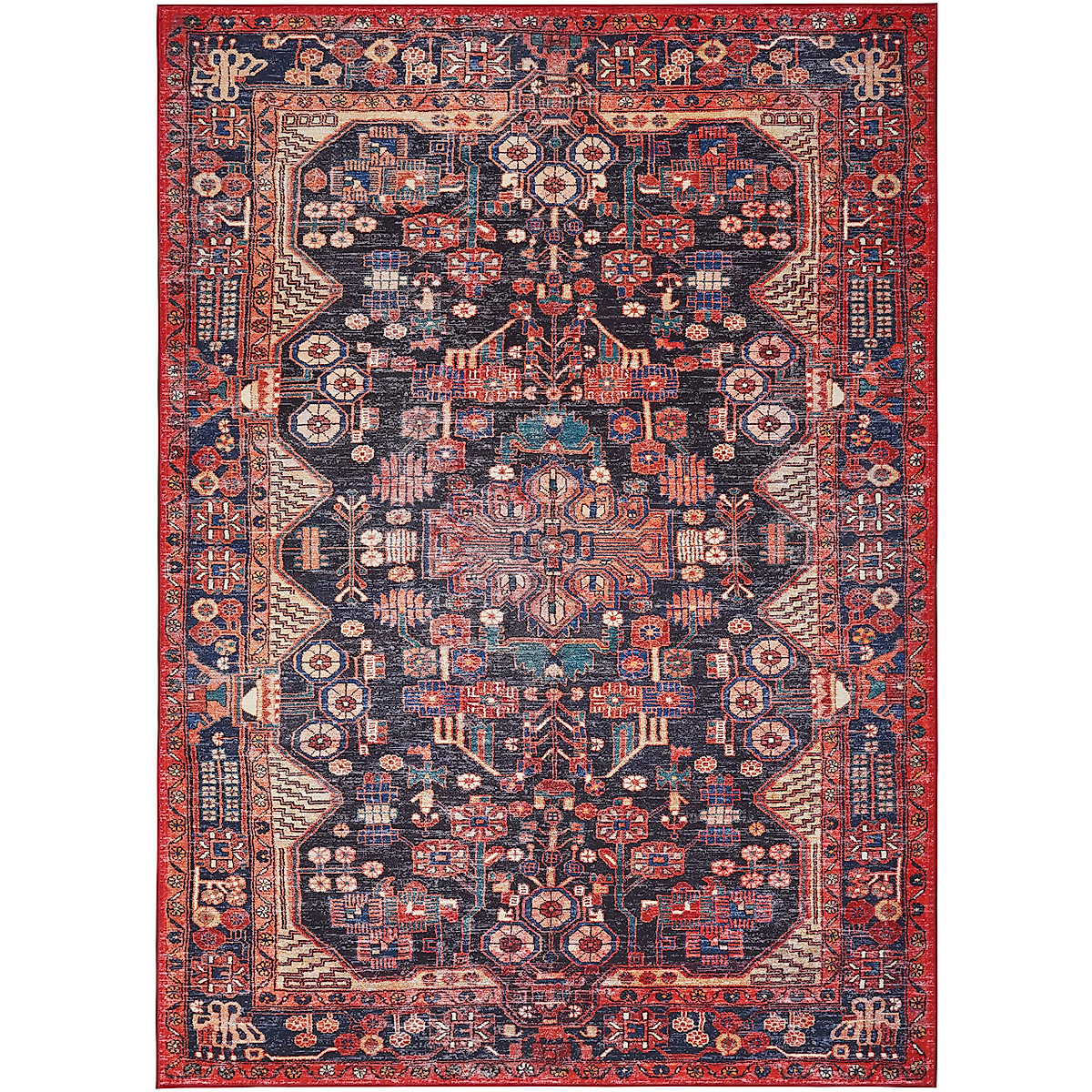 Nourison Fulton Traditional Red 5' x 7' Area Rug, Easy-Cleaning, Non Shedding, Bed Room, Living Room, Dining Room, Kitchen (5x7)