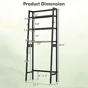 Giantex Over The Toilet Storage Shelf - 3-Tier Freestanding Above Toilet Rack with Adjustable Bottom Bar, Paper Holder, 2 Side Hooks, Metal Bathroom Organizer Shelf, Space Saving Toilet Shelf (Black)