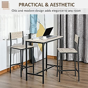 HOMCOM 3 Piece Industrial Bar Table Set, Counter Height Kitchen Dining Set with Bar Stool for Small Space, for Dining Room, Living Room, Apartment