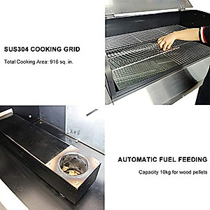 RJMOLU Wood Pellet Grill & Smoker Gas Grill Stainless Steel 40,000 BTU Patio Garden Barbecue Grill with Built in Thermometer, Removable Wheels