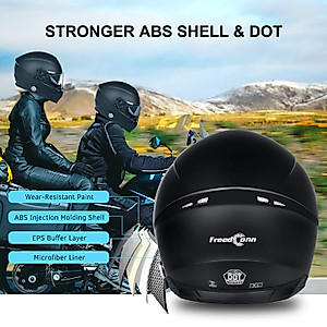 Bluetooth Integrated Motorcycle Helmet, FreedConn DOT Full Face BM12 Communication Systems Motorcycle Helmet with 500m FM Radio/ MP3, 2-3 Riders Pairing Intercom (Matte Black, XXL)