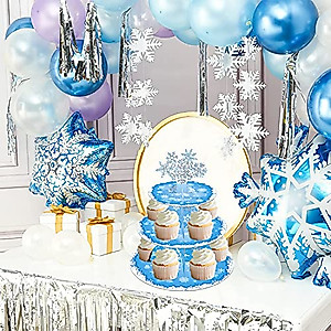 Ice Princess Snowflake Cupcake Stand, Elsa Birthday Party Supplies Dessert Tower Tray, 3 Tier Cake Stand for Frozen Theme Party Baby Shower Birthday Winter Wonderland Christmas Party Decoration