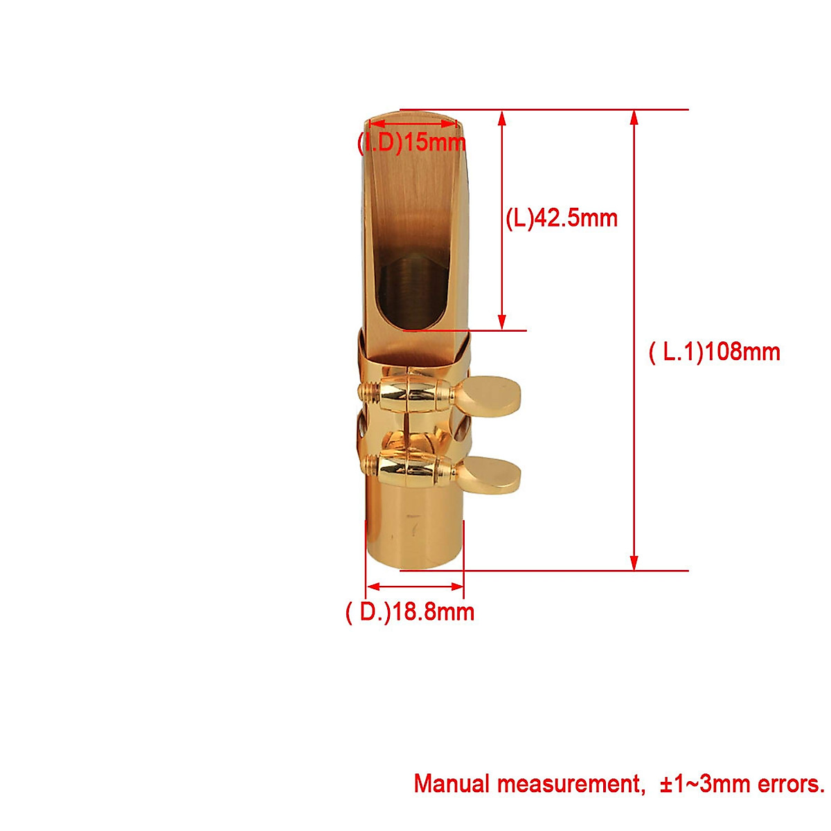 Yibuy Gold Plated Brass B-flat Tenor Saxophone Sax Mouthpiece with Cap Ligature 7#