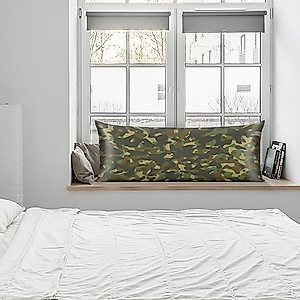 Forest Camo Pattern Body Pillow Covers Decorative Soft Bedding Satin Pillowcase with Zipper Closure Cooling Breathable Long Pillow Case-21"x 54"