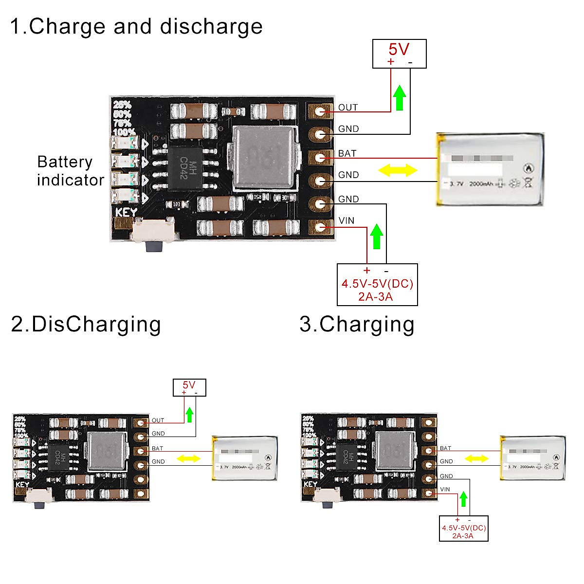 6pcs 2A 5V Charge Discharge Integrated Module 3.7V 4.2V for 18650 Lithium Battery Charging Boost Mobile Power Protection PCB Board Module