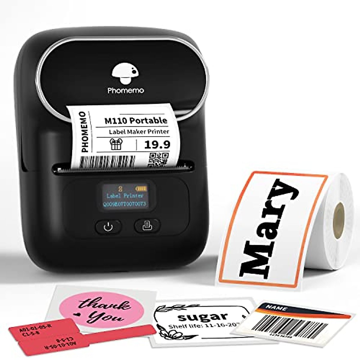 Phomemo M110 Portable Wireless Thermal Label Printer, Bluetooth Label Maker Machine for iOS & Android, Address Label Printer Machine for Barcode, Retail, Home, Office, with 1 Roll 40x30mm Label