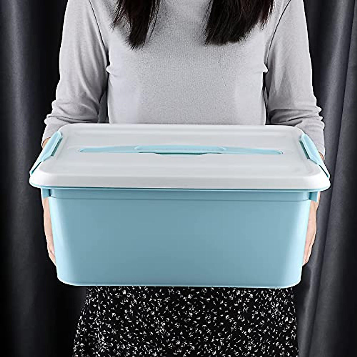 JUXYES Latchmate Stack Carry Storage Box with Divided Tray, Large Art Craft Supply Stackable Storage Container Bin with Handle Lid Latching Storage Container for School & Office Supplies