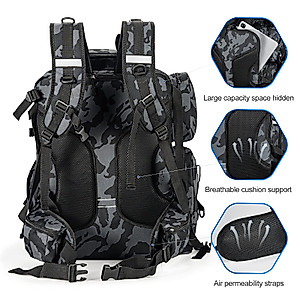 IGOGI Fishing Tackle Backpack 3 Fishing Rod Holders with 2 Lure Covers Without Trays Large Tackle Bag Storage Can Holds Up To (12) 3700 Tackle Boxes (Camo Black Pack + 2 Lure Covers)