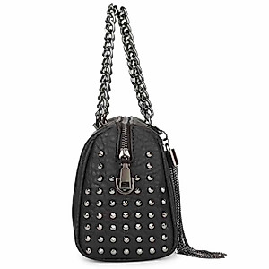 AlwaySky Women Gothic Handbag Rivet Purse Chain Satchels Shoulder Top-handle Crossbody Bag Black