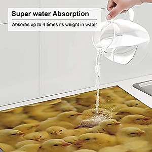 little Chickens Printed Drying Mat For Kitchen Ultra Absorbent Microfiber Dishes Drainer Mats Non-Slip Silicone Quick Dry Pad - 18 X 16inch