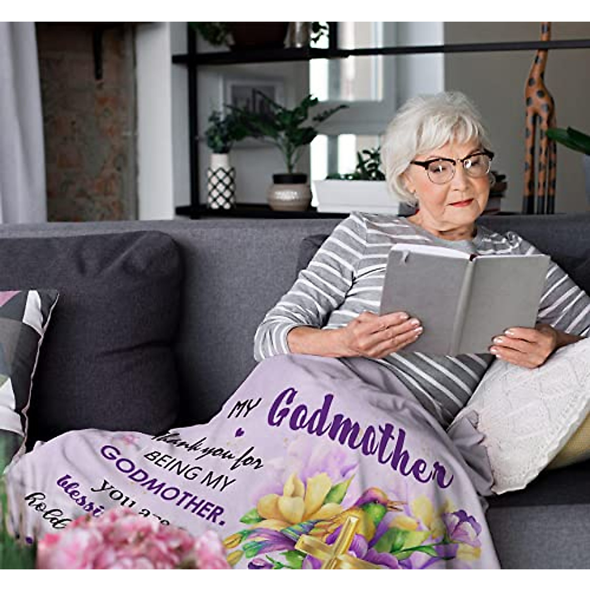 Muxuten Godmother Gift Blanket 60"X50" - Godmother Gifts from Godchild - Gifts for Godmother - Best Godmother Gifts - Godmother Gifts from Godson/Goddaughter, Christian Baptism Gift Ideas Blankets
