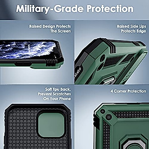 Fewdew for iPhone 13 Pro Max Stand Case with Slide Camera Cover & Kickstand, Military Grade Shockproof Heavy Duty Protective Cover Case for iPhone 13 Pro Max 6.7 inch 2021 Alpine Green