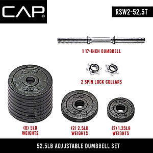 CAP Barbell 52.5-Pound Adjustable Dumbbell Set, Single, Black