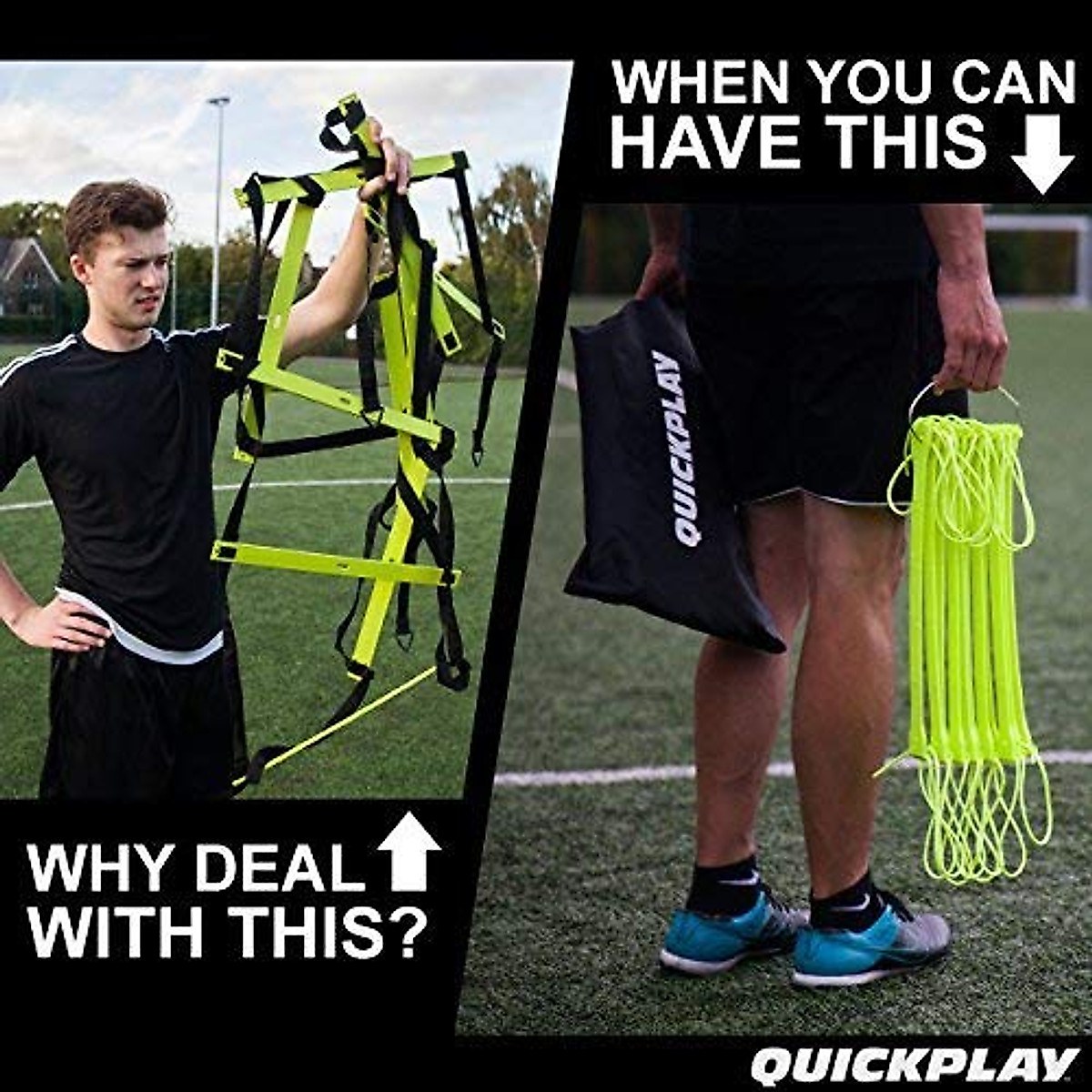 QuickPlay PRO No Tangle Agility Ladder with Quick Lock Adjustable Flat Rungs + Carry Bag (11-Rung) Multi-Sport Speed Ladder/Training Ladder