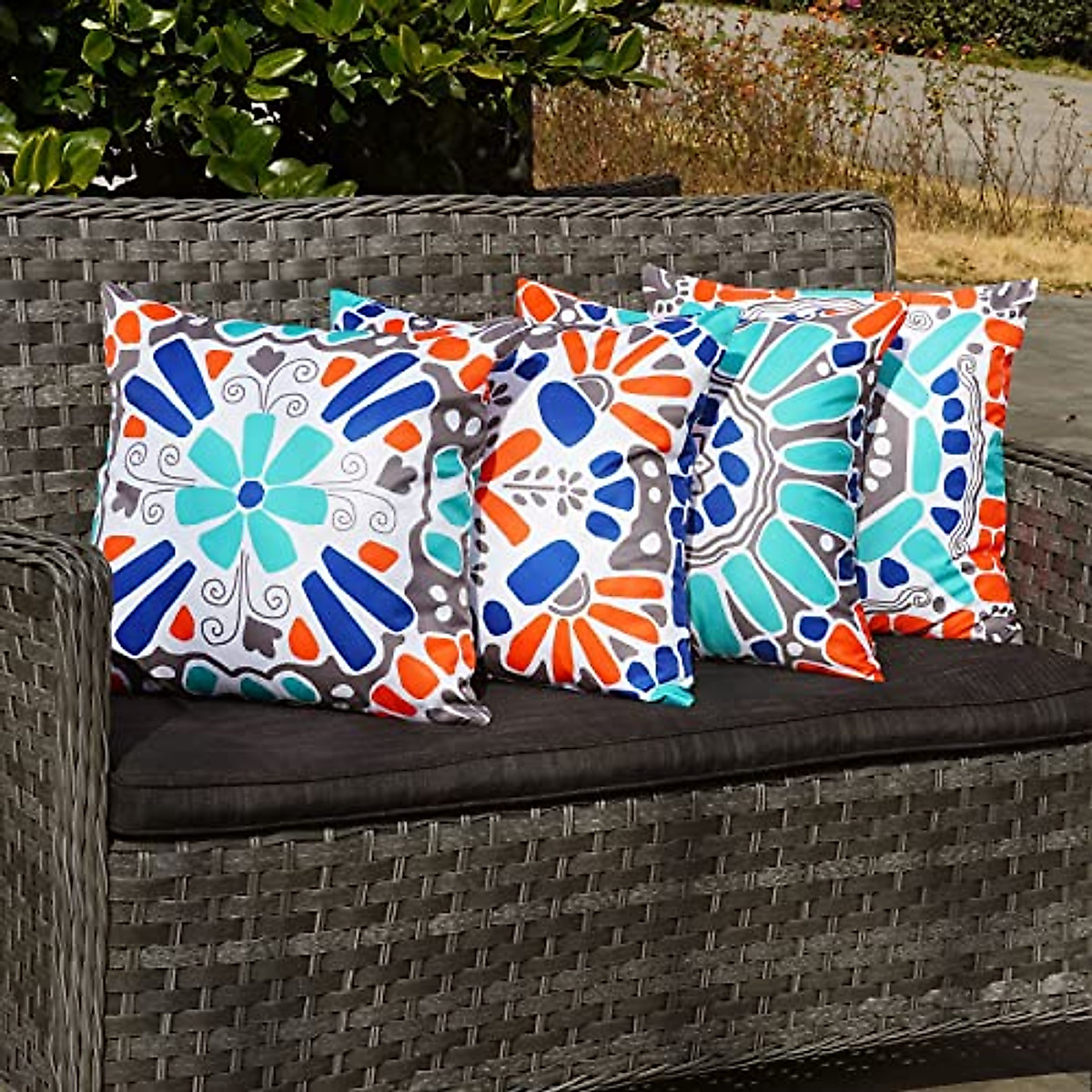 ONWAY Outdoor Waterproof Pillow Covers 18x18 Set of 4 Floral Boho Decorative Throw Cushion Cover Farmhouse Pillows for Bench Couch Patio Furniture