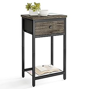 Fixwal Gray Nightstand with Drawer, Fabric Bedside Table Organizer with 2 Levels of Storage, End Table for Living Room, Bedside Table Bedroom Furniture, Greige