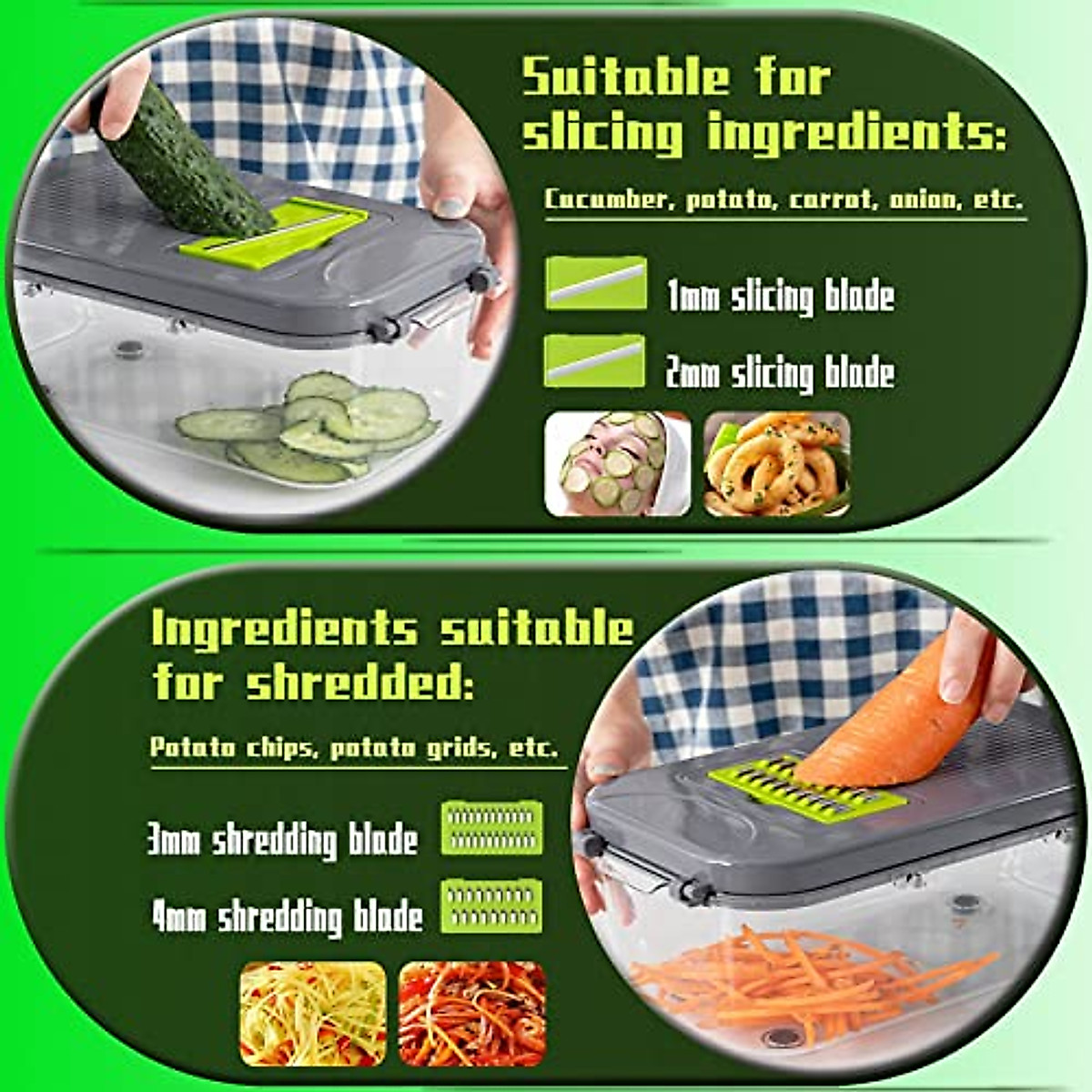 【Upgraded】 Vegetable Chopper, Onion Chopper, Mandolin Slicer,Pro 20 in 1professional food Choppermultifunctional Vegetable Chopper and Slicer, Dicing Machine, AdjustableVegetable Cutter With Container