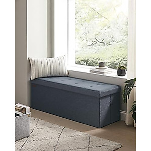 SONGMICS Storage Ottoman Bench, Foldable Ottoman Foot Rest, 15 x 43 x 15 Inches, End of Bed Bench, Storage Chest, Load up to 660 lb, for Living Room, Bedroom, Entryway, Misty Blue ULSF077Q01