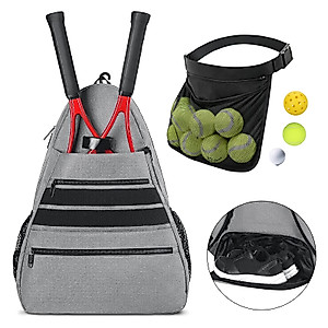 Tennis Backpack for Men Women, Large Tennis Bag Holds 2 Rackets with Ventilated Shoe Compartment, Waterproof Racket Bags for Badminton Pickleball Squash Racquetball, Bonus A Tennis Ball Waist Pouch