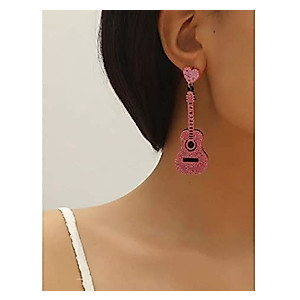 Acrylic Classical Guitar Dangle Earrings Vintage Punk Renaissance Music Guitar Violin Long Drop Earrings for Women -Pink
