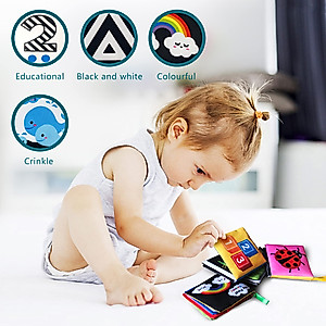 AMINFUN Soft Cloth Baby Book Toy 0-6 Months, Black White Baby Learning Book(Pack of 4),Touch and Feel Crinkle Book Infants 6-18 Months,Early Educational Toy 0-3 Months, Gift for Babies Infants