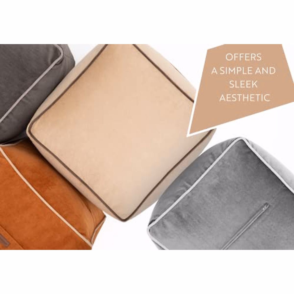 English Home Ottoman Pouffe, Comfortable Cube Foot Stool, Soft Velvet Bean Bag, Home Decor Footstool Extra Seating for Living Room, Bedroom, Casha, 17.7x17.7 inch (45x45 cm), Beige